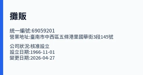 攤販的照片-統編 69059201(臺南市) 公司登記資料與營業項目詳細圖表