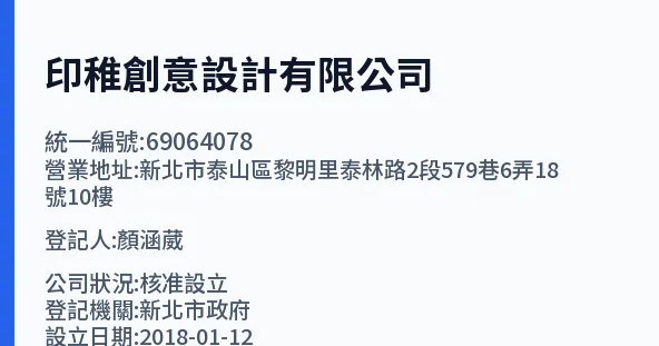 印稚創意設計有限公司的照片-統編 69064078(新北市) 公司登記資料與營業項目詳細圖表