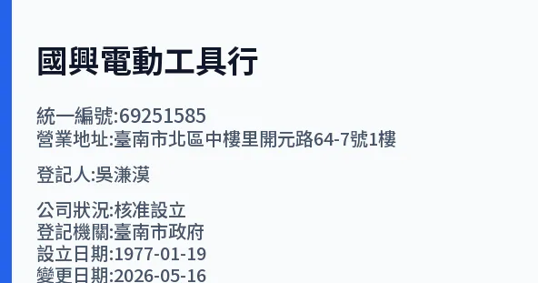 國興電動工具行的照片-統編 69251585(臺南市) 公司登記資料與營業項目詳細圖表