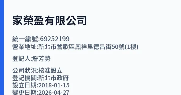 家榮盈有限公司的照片-統編 69252199(新北市) 公司登記資料與營業項目詳細圖表
