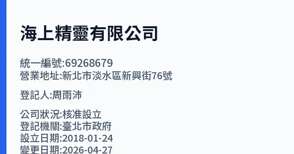 海上精靈有限公司的照片-統編 69268679(新北市) 公司登記資料與營業項目詳細圖表