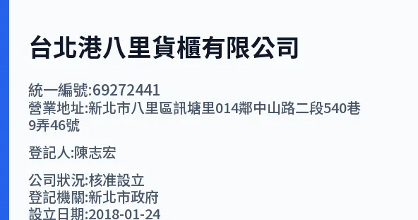 台北港八里貨櫃有限公司的照片-統編 69272441(新北市) 公司登記資料與營業項目詳細圖表