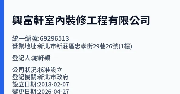 興富軒室內裝修工程有限公司的照片-統編 69296513(新北市) 公司登記資料與營業項目詳細圖表
