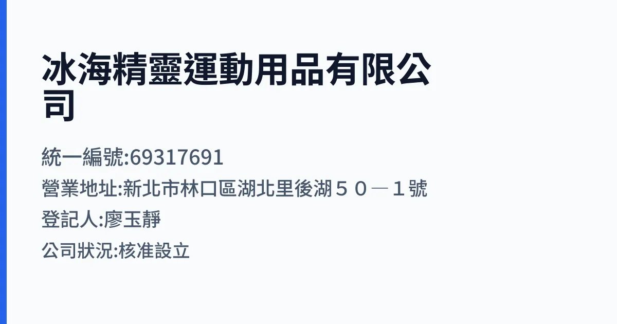 冰海精靈運動用品有限公司 - 統編 69317691(新北市) 公司登記資料與營業項目詳細圖表