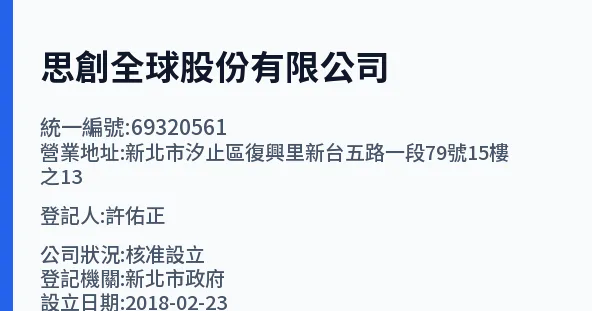 思創全球股份有限公司的照片-統編 69320561(新北市) 公司登記資料與營業項目詳細圖表