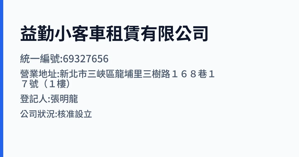 益勤小客車租賃有限公司 - 統編 69327656（新北市） 公司登記資料與營業項目詳細圖表