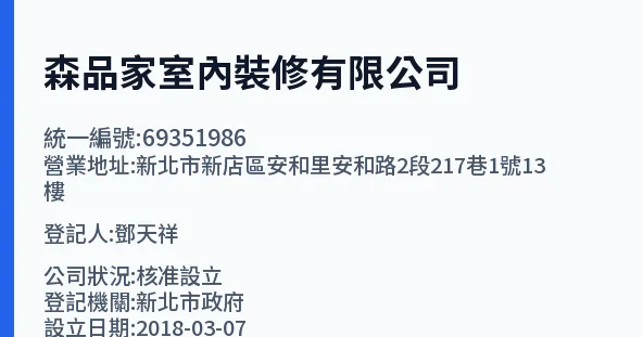 森品家室內裝修有限公司的照片-統編 69351986(新北市) 公司登記資料與營業項目詳細圖表