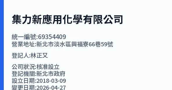 集力新應用化學有限公司的照片-統編 69354409(新北市) 公司登記資料與營業項目詳細圖表