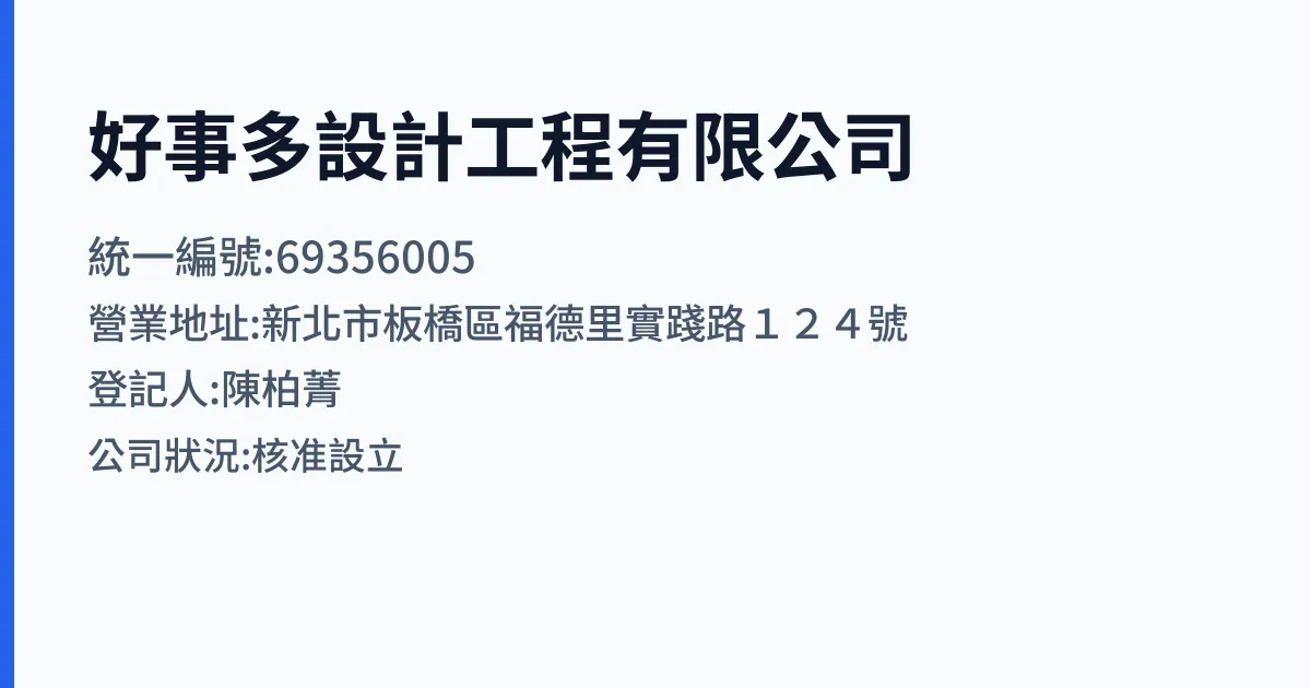 好事多設計工程有限公司 - 統編 69356005(新北市) 公司登記資料與營業項目詳細圖表