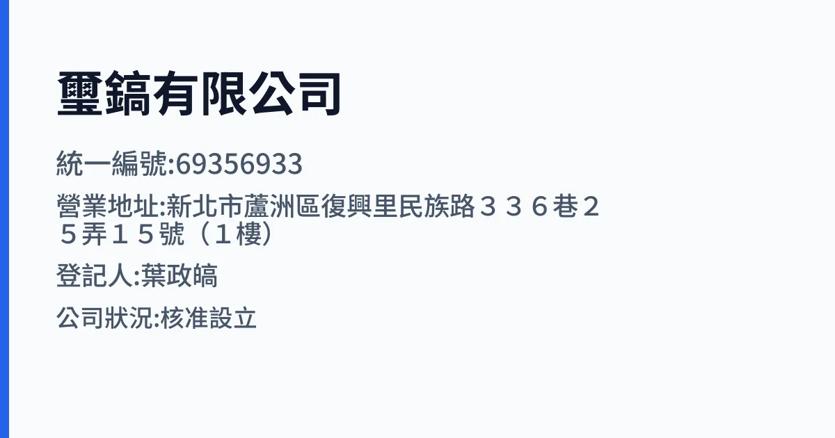 璽鎬有限公司 - 統編 69356933(新北市) 公司登記資料與營業項目詳細圖表