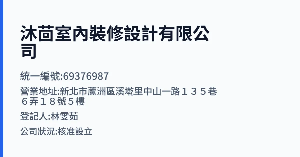 沐茴室內裝修設計有限公司 - 統編 69376987(新北市) 公司登記資料與營業項目詳細圖表
