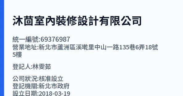 沐茴室內裝修設計有限公司的照片-統編 69376987(新北市) 公司登記資料與營業項目詳細圖表