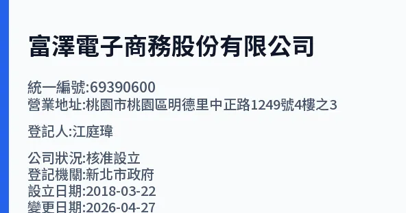 富澤電子商務股份有限公司的照片-統編 69390600(桃園市) 公司登記資料與營業項目詳細圖表