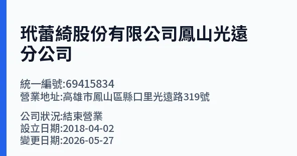 玳蕾綺股份有限公司鳳山光遠分公司的照片-統編 69415834(高雄市) 公司登記資料與營業項目詳細圖表