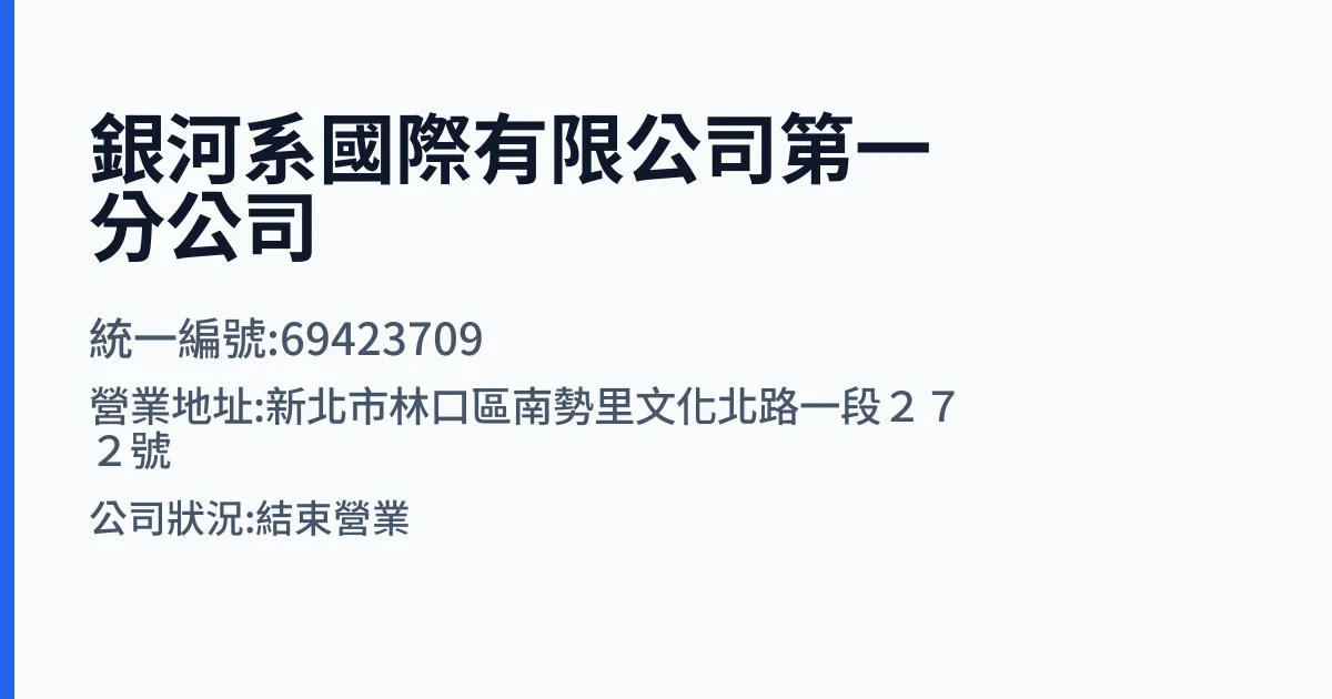 銀河系國際有限公司第一分公司 - 統編 69423709(新北市) 公司登記資料與營業項目詳細圖表