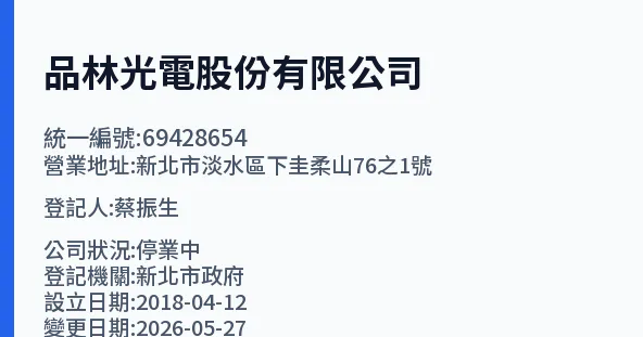 品林光電股份有限公司的照片-統編 69428654(新北市) 公司登記資料與營業項目詳細圖表