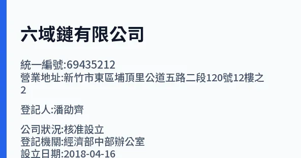 六域鏈有限公司的照片-統編 69435212(新竹市) 公司登記資料與營業項目詳細圖表