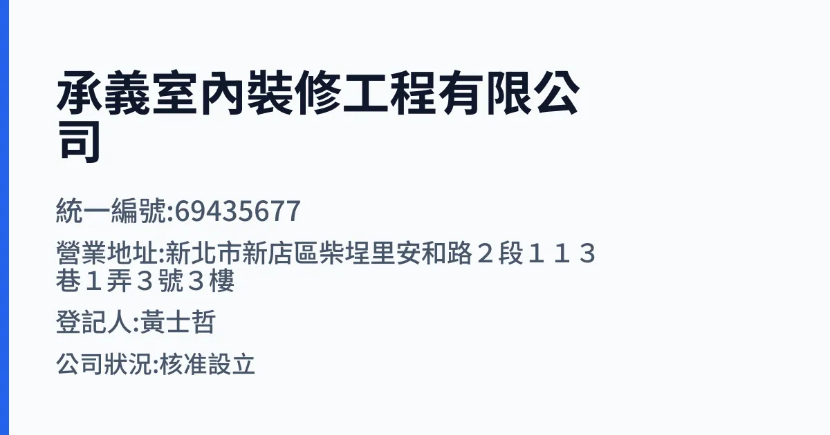 承義室內裝修工程有限公司 - 統編 69435677(新北市) 公司登記資料與營業項目詳細圖表