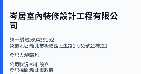 岑居室內裝修設計工程有限公司的照片-統編 69439152(新北市) 公司登記資料與營業項目詳細圖表