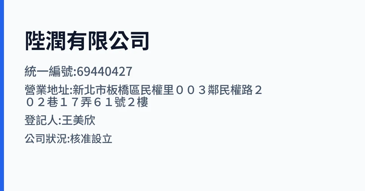 陛潤有限公司 - 統編 69440427(新北市) 公司登記資料與營業項目詳細圖表
