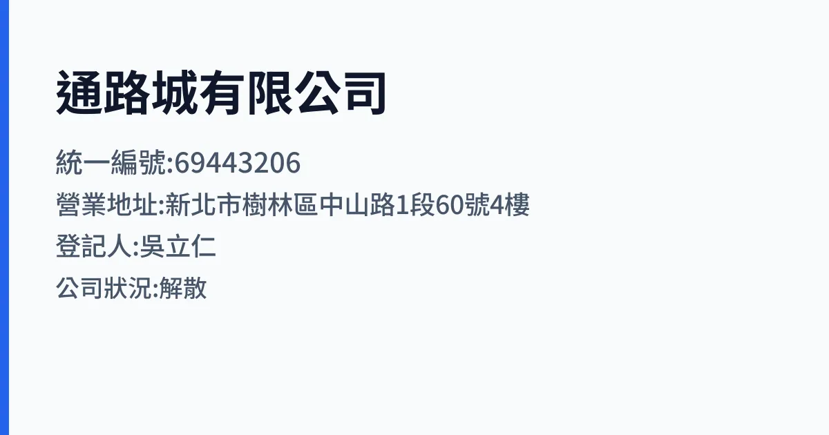 通路城有限公司 - 統編 69443206(新北市) 公司登記資料與營業項目詳細圖表