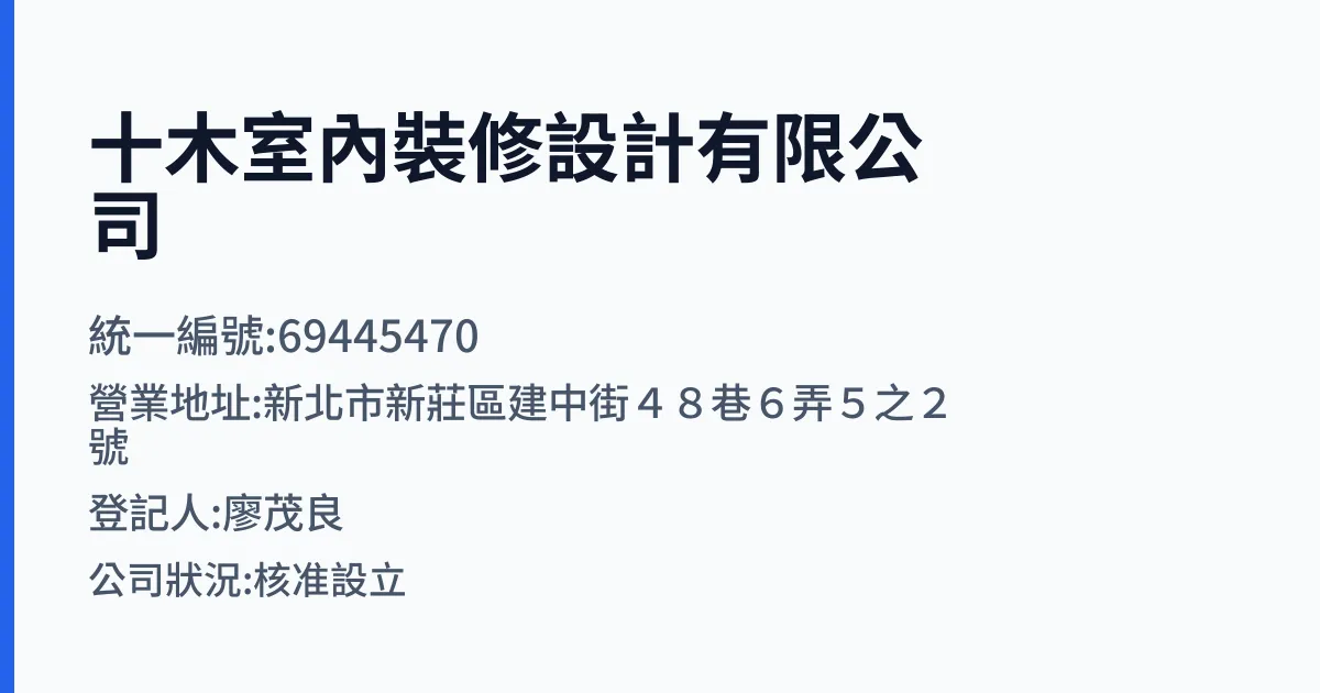 十木室內裝修設計有限公司 - 統編 69445470(新北市) 公司登記資料與營業項目詳細圖表
