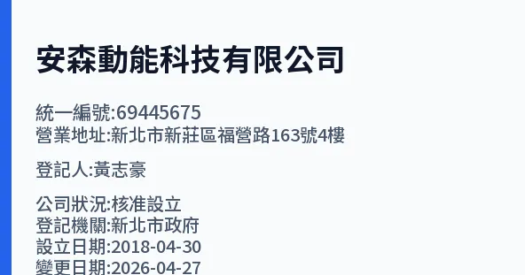 安森動能科技有限公司的照片-統編 69445675(新北市) 公司登記資料與營業項目詳細圖表