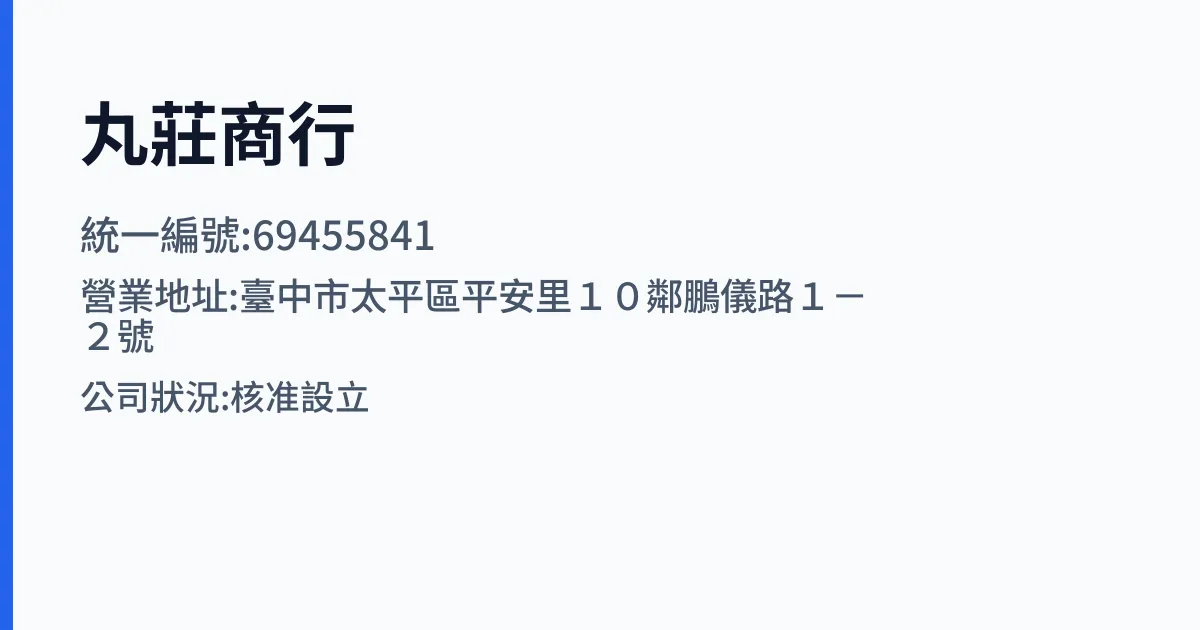 丸莊商行 - 統編 69455841(臺中市) 公司登記資料與營業項目詳細圖表