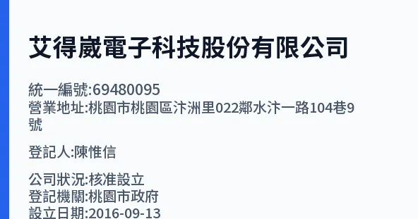艾得崴電子科技股份有限公司的照片-統編 69480095(桃園市) 公司登記資料與營業項目詳細圖表
