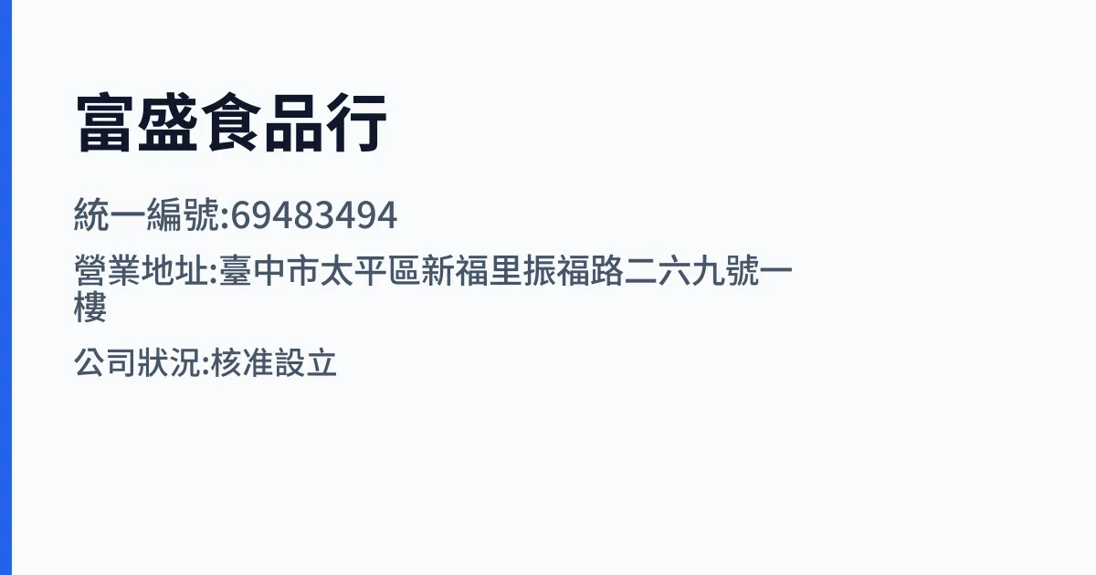 富盛食品行 - 統編 69483494(臺中市) 公司登記資料與營業項目詳細圖表