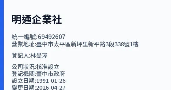 明通企業社的照片-統編 69492607(臺中市) 公司登記資料與營業項目詳細圖表