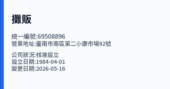 攤販的照片-統編 69508896(臺南市) 公司登記資料與營業項目詳細圖表