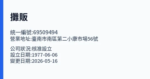 攤販的照片-統編 69509494(臺南市) 公司登記資料與營業項目詳細圖表