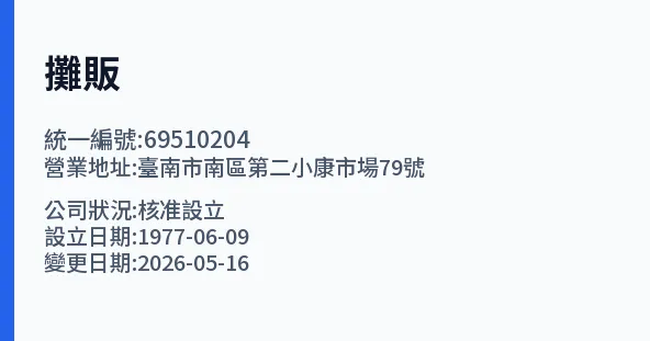 攤販的照片-統編 69510204(臺南市) 公司登記資料與營業項目詳細圖表