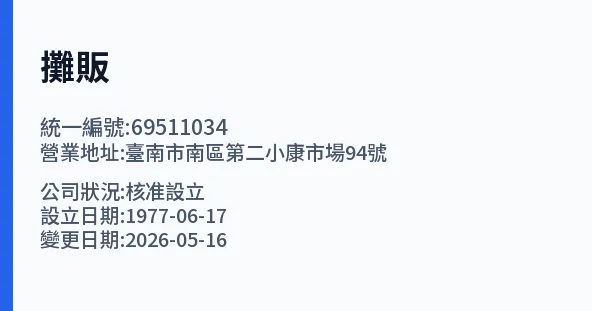攤販的照片-統編 69511034(臺南市) 公司登記資料與營業項目詳細圖表