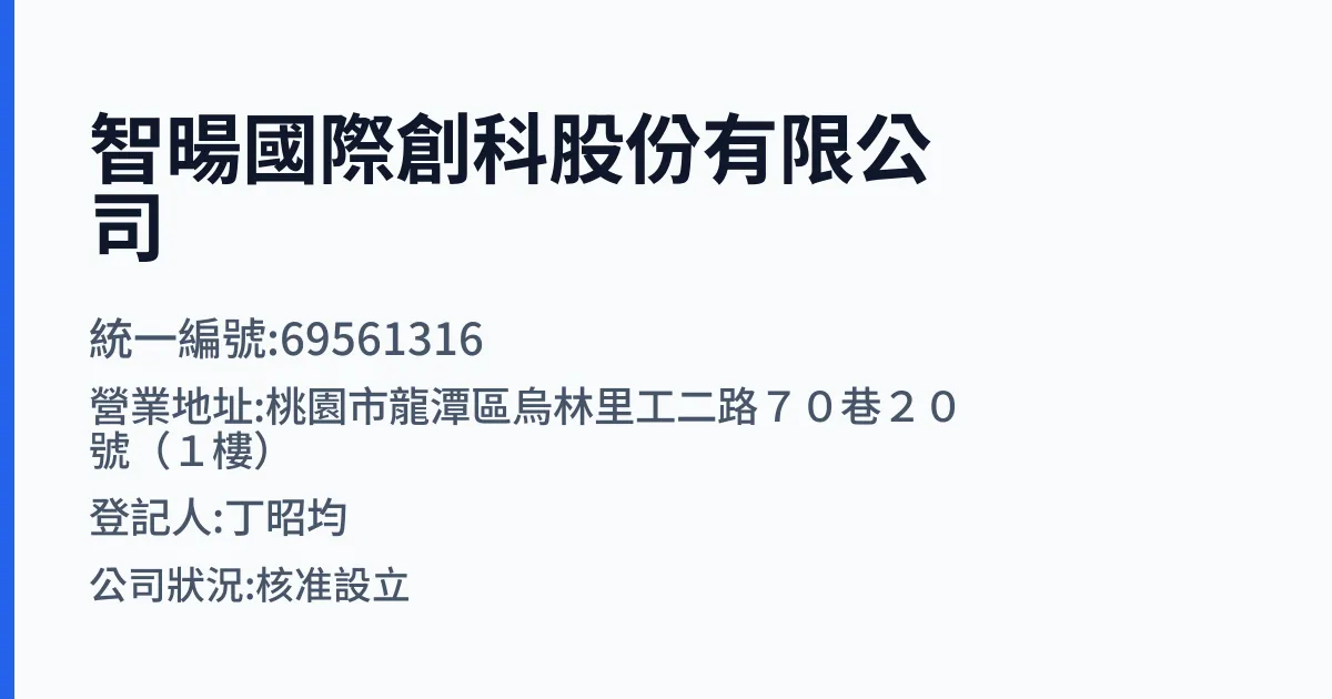 智暘國際創科股份有限公司 - 統編 69561316(桃園市) 公司登記資料與營業項目詳細圖表