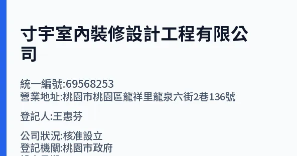 寸宇室內裝修設計工程有限公司的照片-統編 69568253(桃園市) 公司登記資料與營業項目詳細圖表