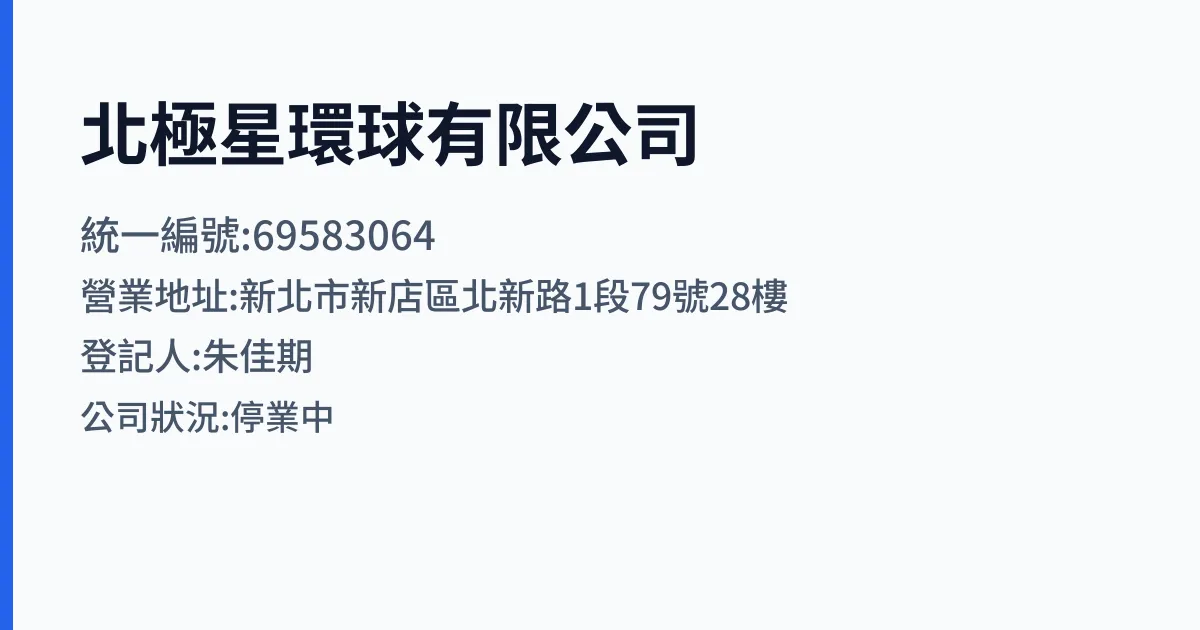 北極星環球有限公司 - 統編 69583064(新北市) 公司登記資料與營業項目詳細圖表