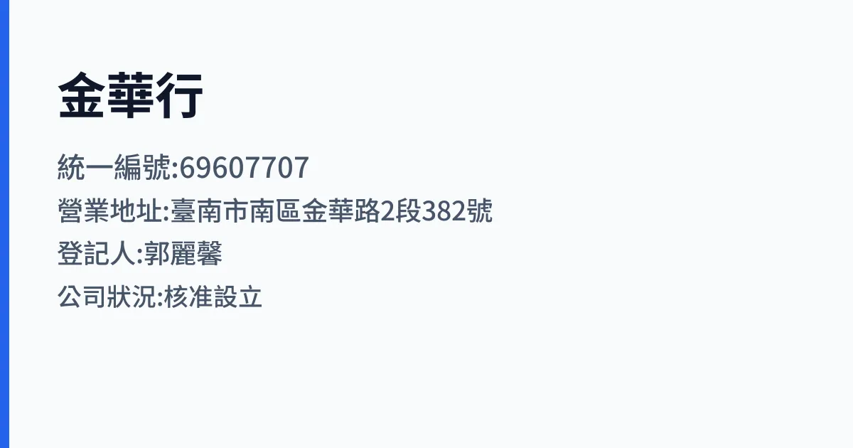 金華行 - 統編 69607707(臺南市) 公司登記資料與營業項目詳細圖表