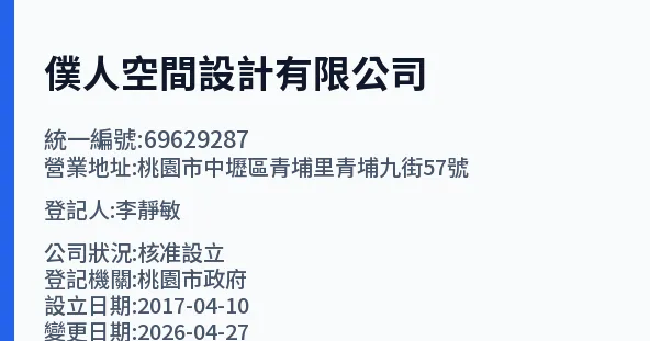 僕人空間設計有限公司的照片-統編 69629287(桃園市) 公司登記資料與營業項目詳細圖表