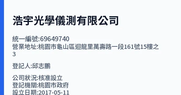 浩宇光學儀測有限公司的照片-統編 69649740(桃園市) 公司登記資料與營業項目詳細圖表