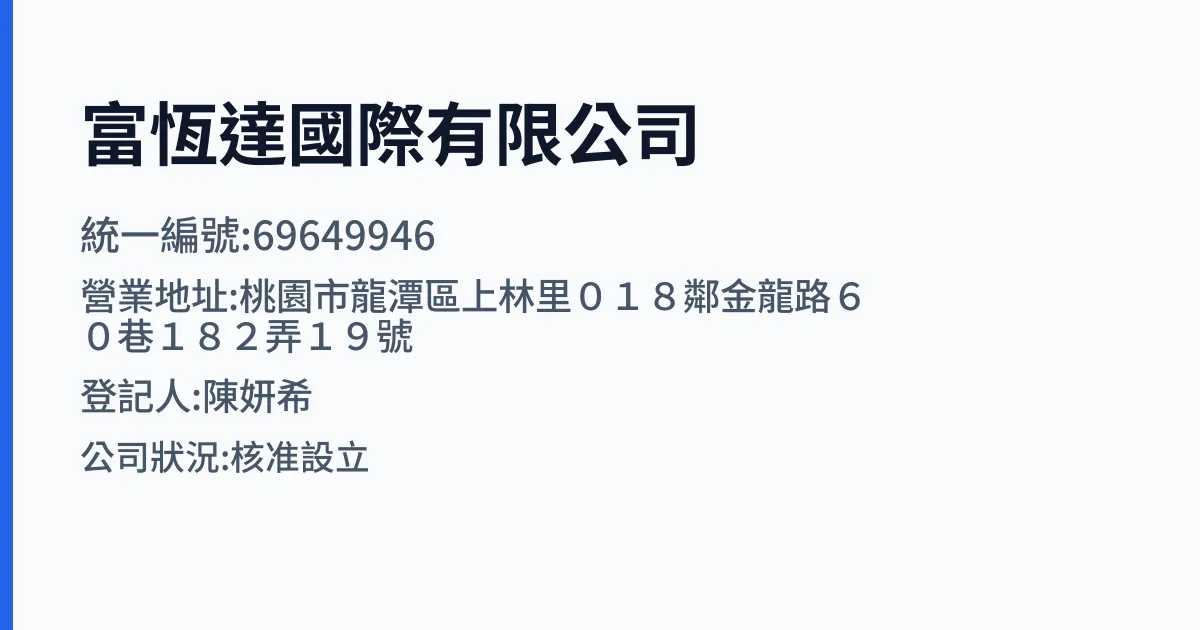 富恆達國際有限公司 - 統編 69649946(桃園市) 公司登記資料與營業項目詳細圖表