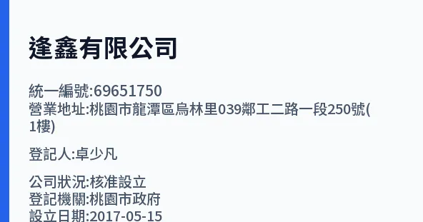 逢鑫有限公司的照片-統編 69651750(桃園市) 公司登記資料與營業項目詳細圖表