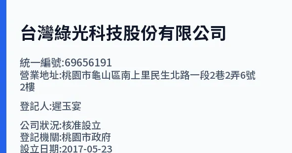 台灣綠光科技股份有限公司的照片-統編 69656191(桃園市) 公司登記資料與營業項目詳細圖表