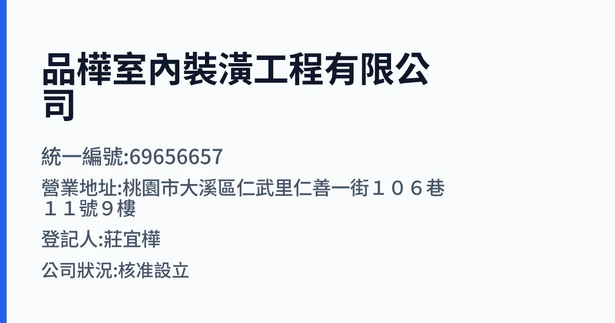 品樺室內裝潢工程有限公司 - 統編 69656657(桃園市) 公司登記資料與營業項目詳細圖表