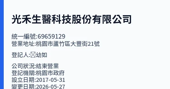 光禾生醫科技股份有限公司的照片-統編 69659129(桃園市) 公司登記資料與營業項目詳細圖表