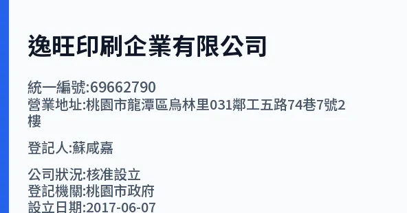 逸旺印刷企業有限公司的照片-統編 69662790(桃園市) 公司登記資料與營業項目詳細圖表