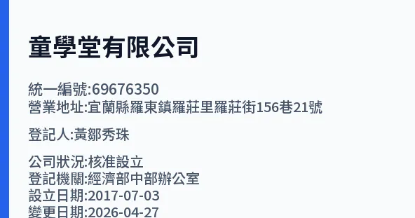 童學堂有限公司的照片-統編 69676350(宜蘭縣) 公司登記資料與營業項目詳細圖表