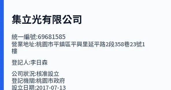 集立光有限公司的照片-統編 69681585(桃園市) 公司登記資料與營業項目詳細圖表