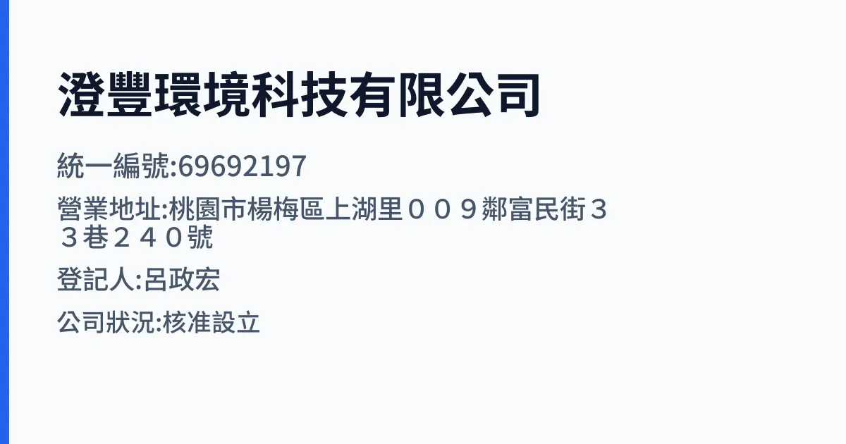 澄豐環境科技有限公司 - 統編 69692197(桃園市) 公司登記資料與營業項目詳細圖表